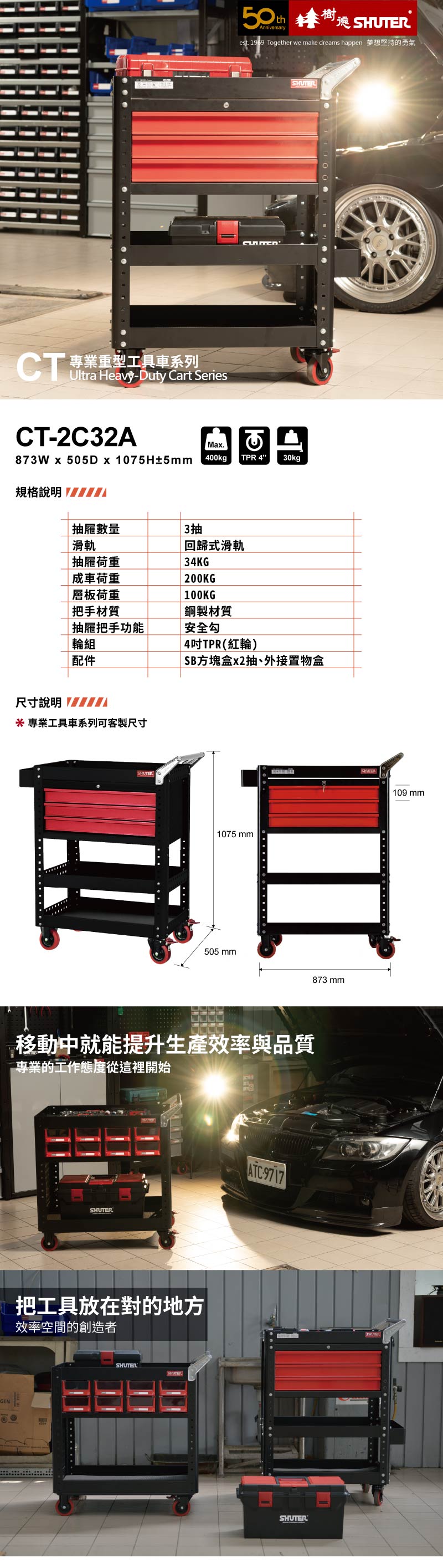 CT-2C32A工業用推車|SHUTER工業整理|樹德企業-熱銷70多國的50年台灣製效率提升關鍵